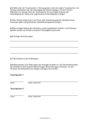 Tauschvertrag Formular zum Herunterladen und Drucken | PDF-Datei